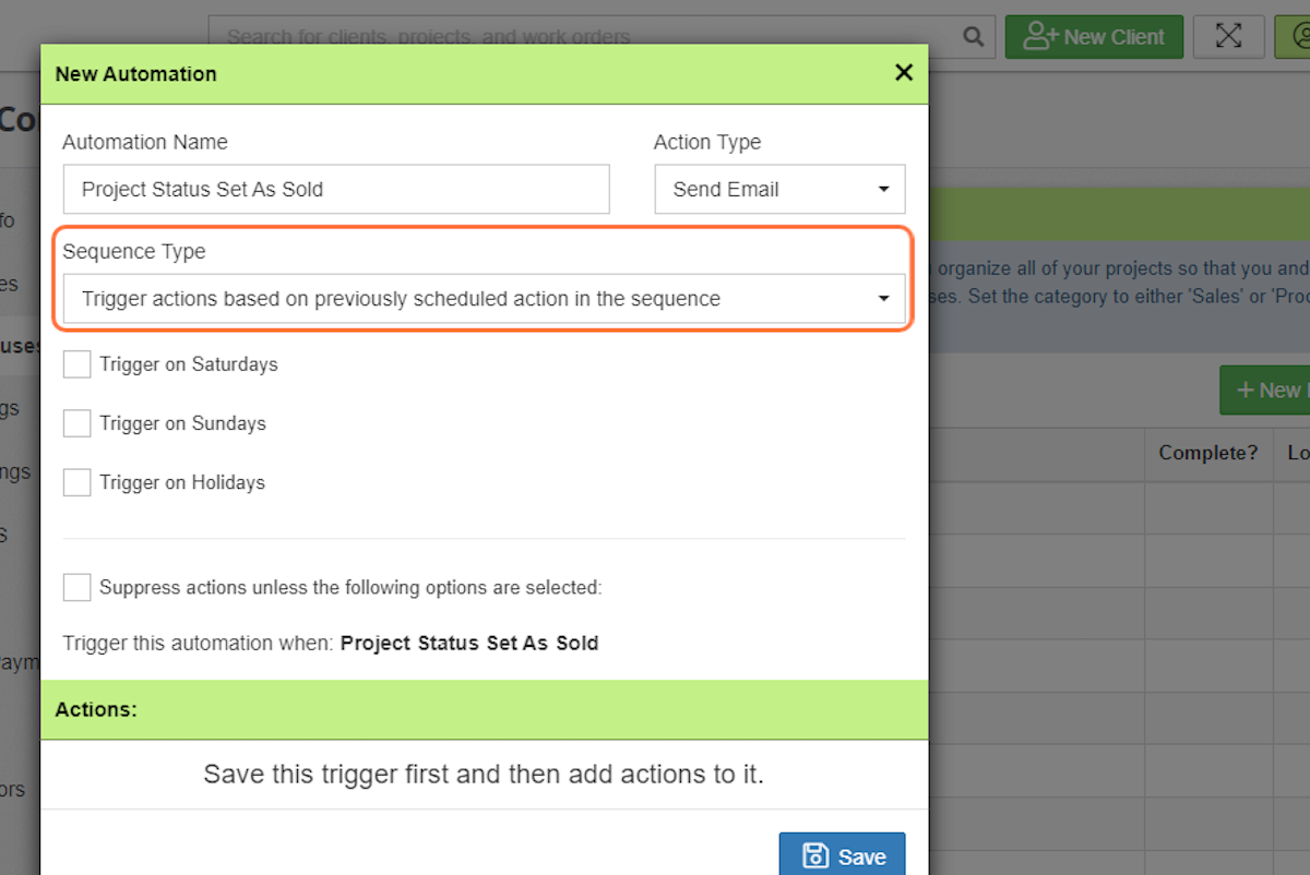 Adding Automations to Project Statuses